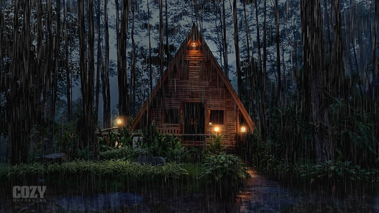 Cozy Cabin House in Rainy Day | Rainforest | Heavy Rain and Thunder ...