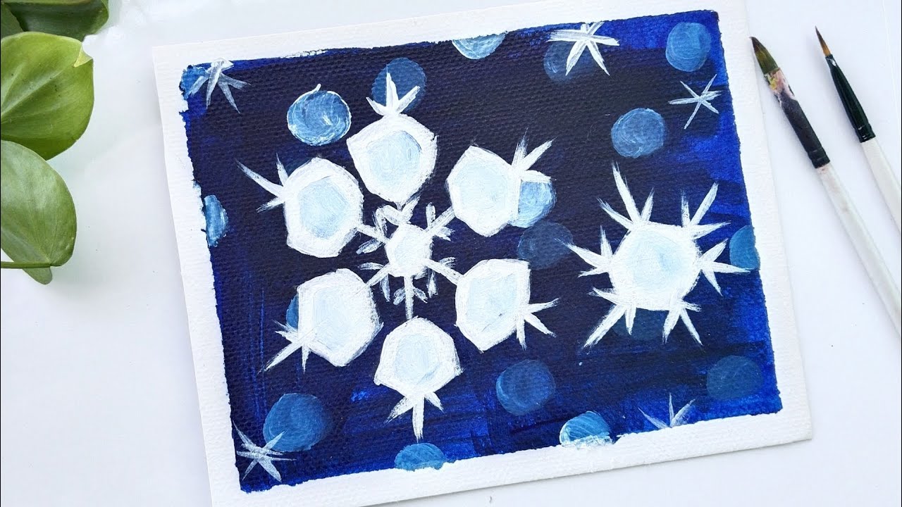 SNOWFLAKE acrylic painting tutorial | very easy drawing technique ...