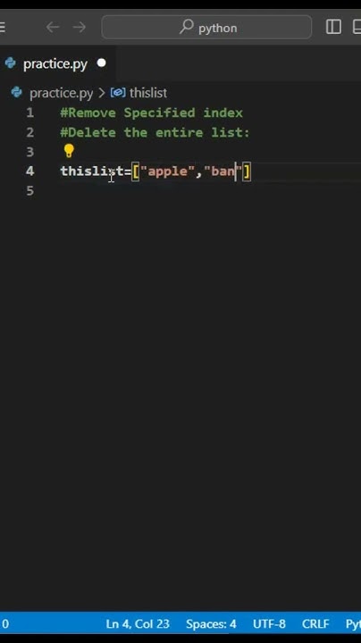 Remove Specified Index Python Coding Code Pythonprogramming Learnpython Codes Youtube