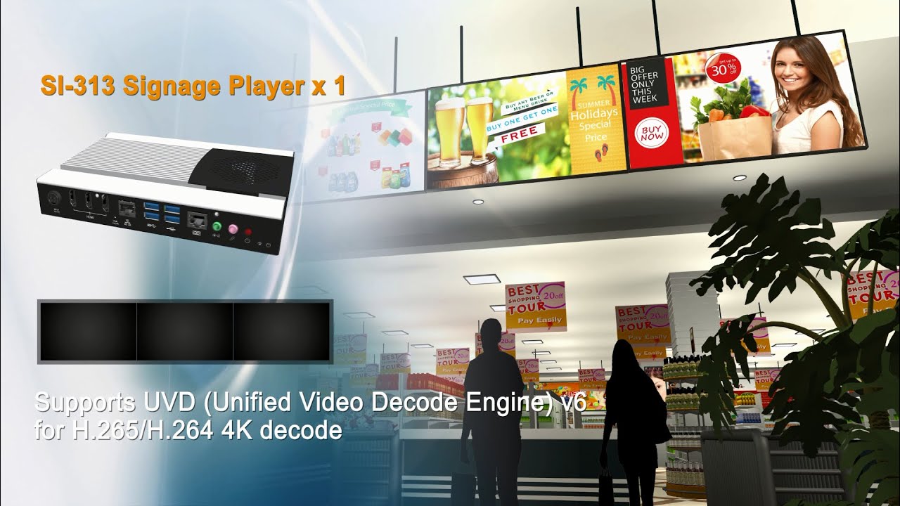 IBASE SI-313 Digital Signage Player for 3x 4K Digital Menu Boards and ...