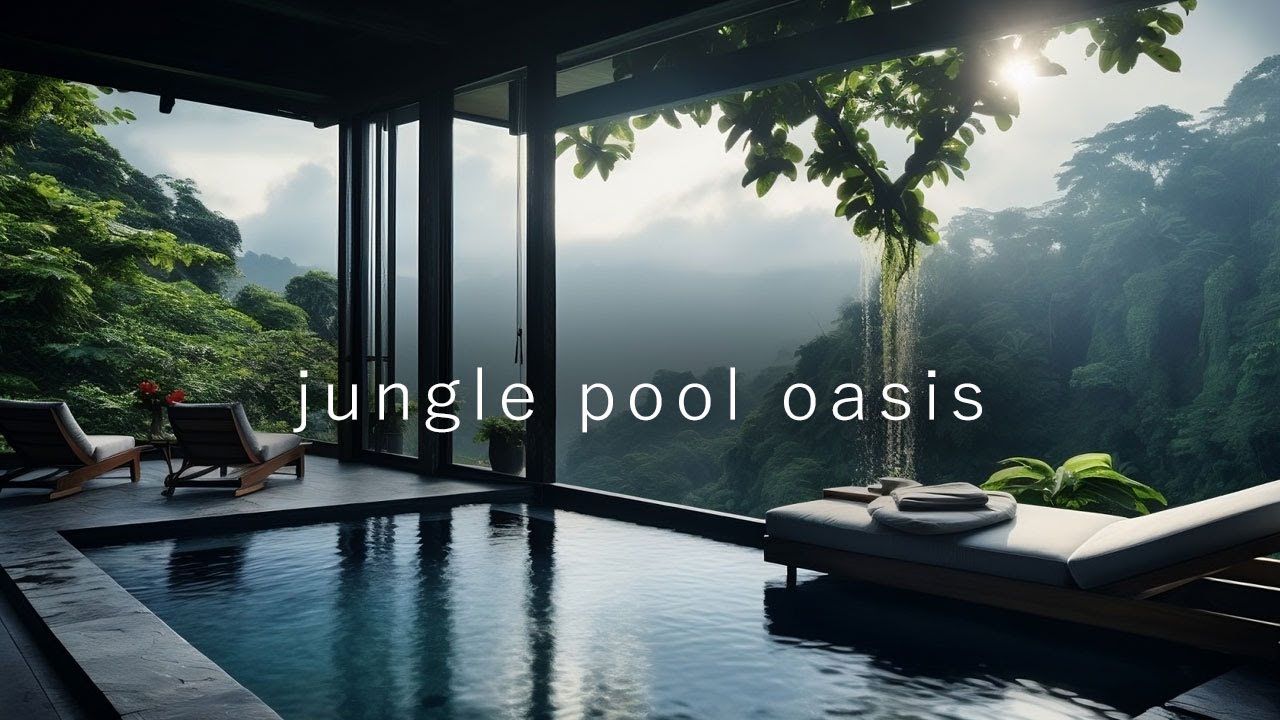 Jungle Pool Oasis | Calming water & tropical nature sounds | No music ...
