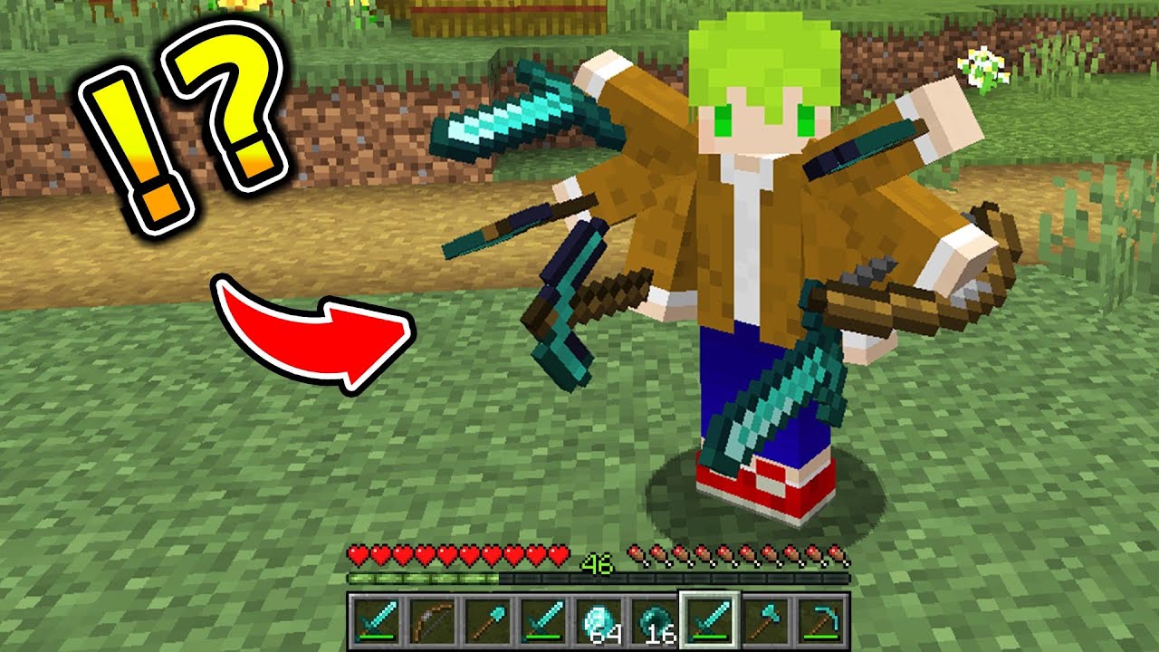 Minecraft 我長出了6隻手，一擊能秒殺怪物 - YouTube