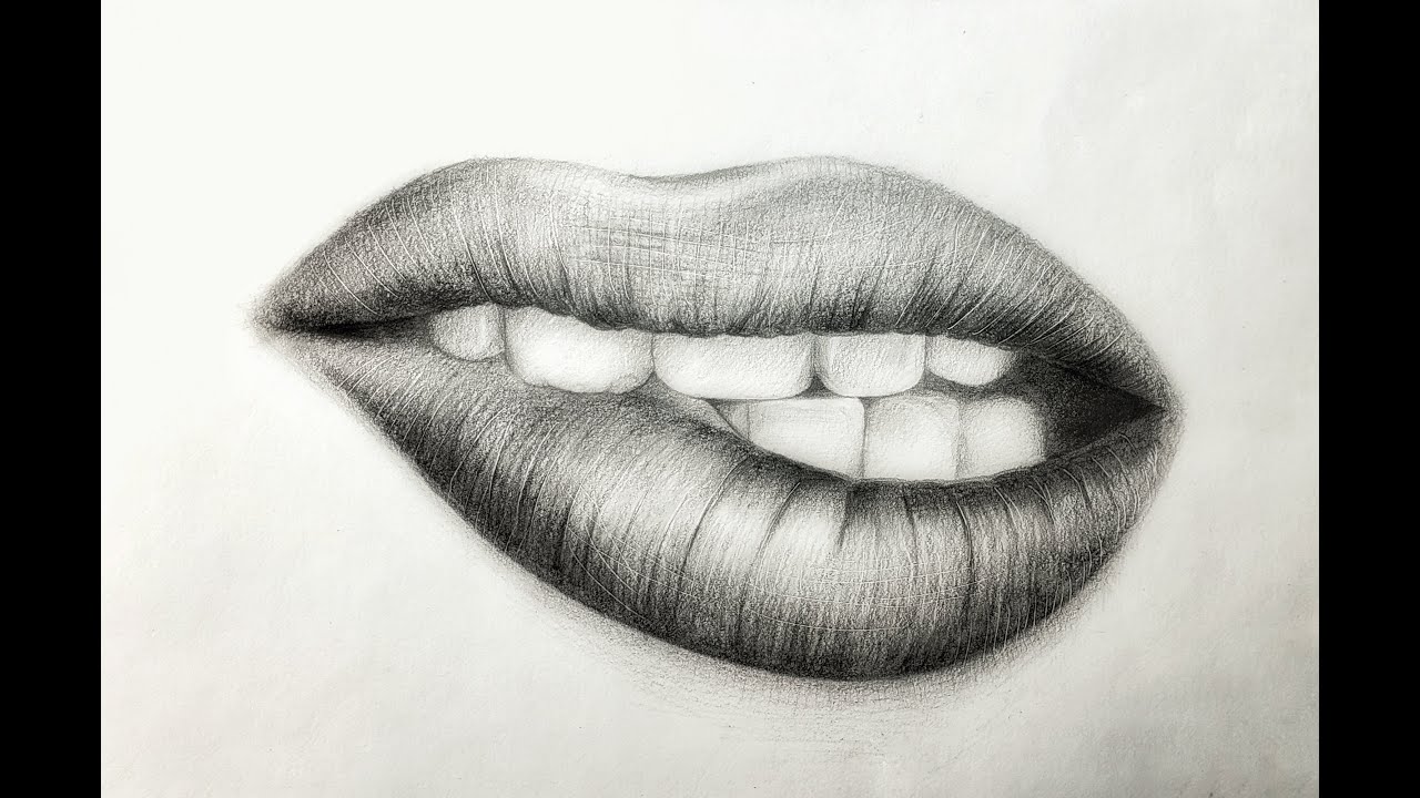 Simple drawing shading blending a real sexy Bite Lips. Vẽ môi gợi cảm ...