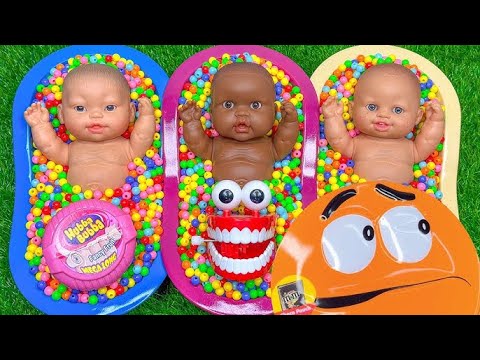 Full of 3 Rainbow BathTubs Candy with M&M's & Magic Slime Cutting Video