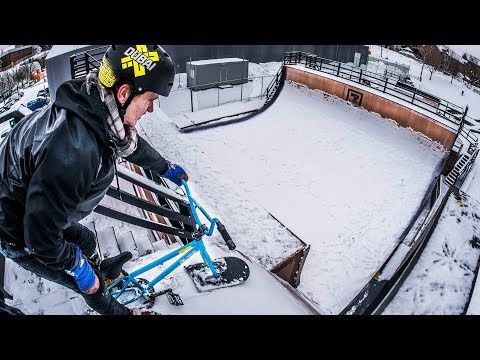 SUPER SIZE VERT RAMP SNOW BMX RIDING!