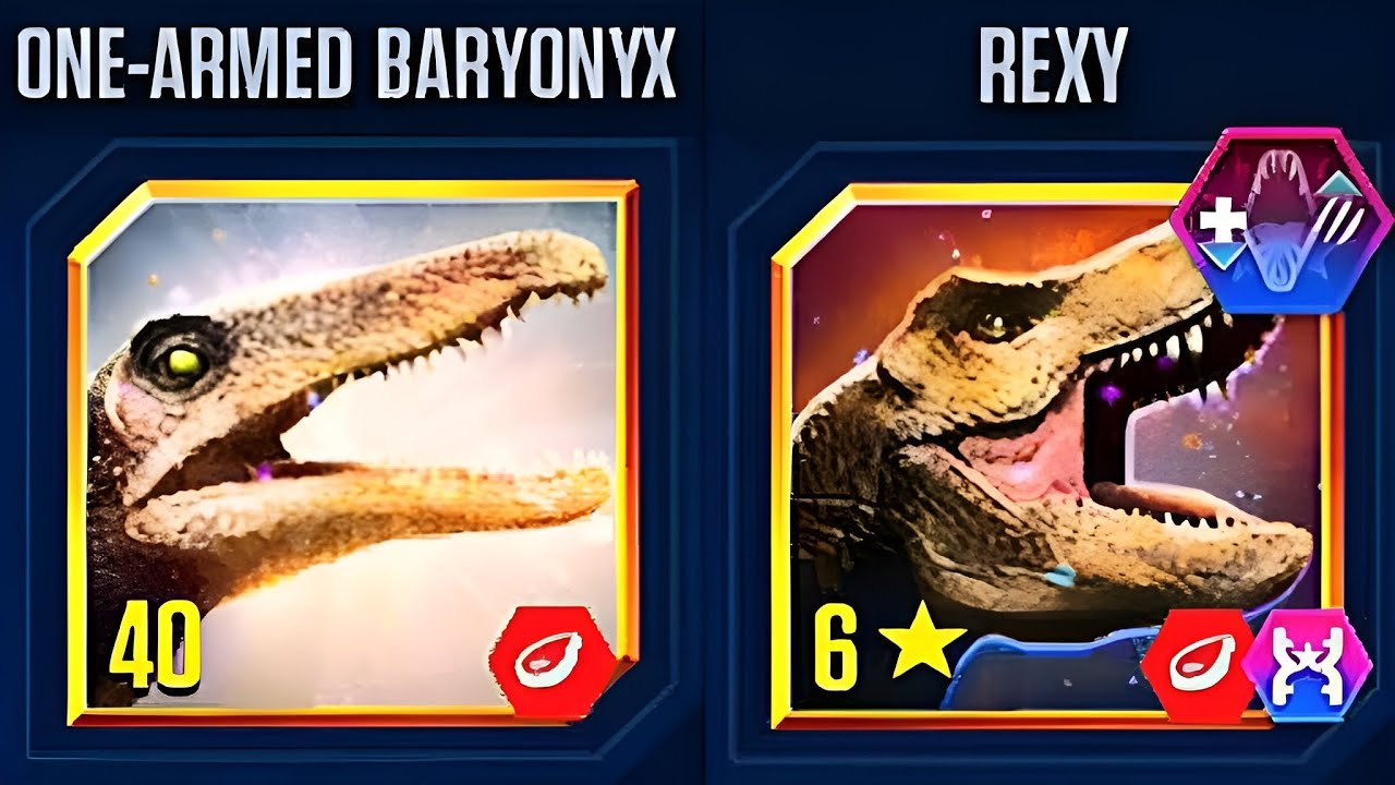 ONE-ARMED BARYONYX VS REXY | JURASSIC WORLD THE GAME - YouTube