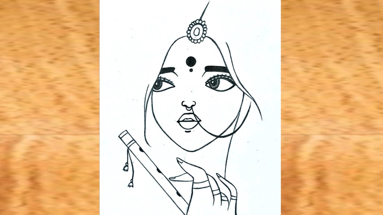 God Radha rani easy pencil outline drawing | radha Krishna art | Radha ...