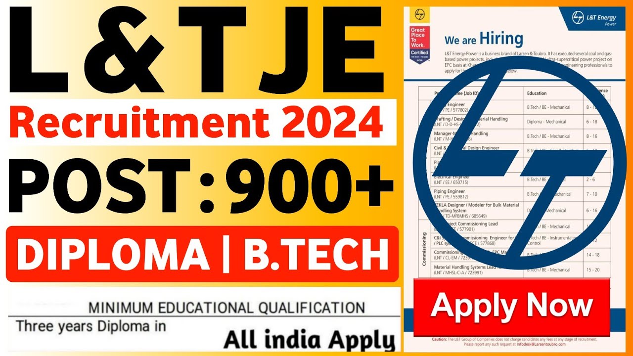 L & T JE Recruitment 2024 | L and T Junior Engineer Vacancy 2024 | L ...