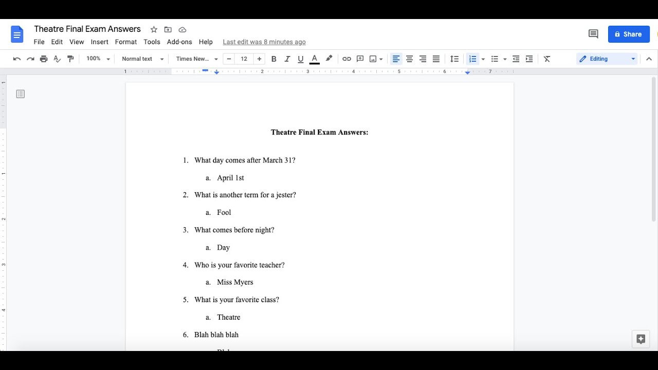 Myers Theatre Final Exam Answers - YouTube
