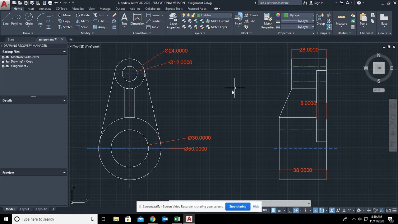 AutoCAD Basics, Assignment 8, 3rd angle to 1st angle - YouTube