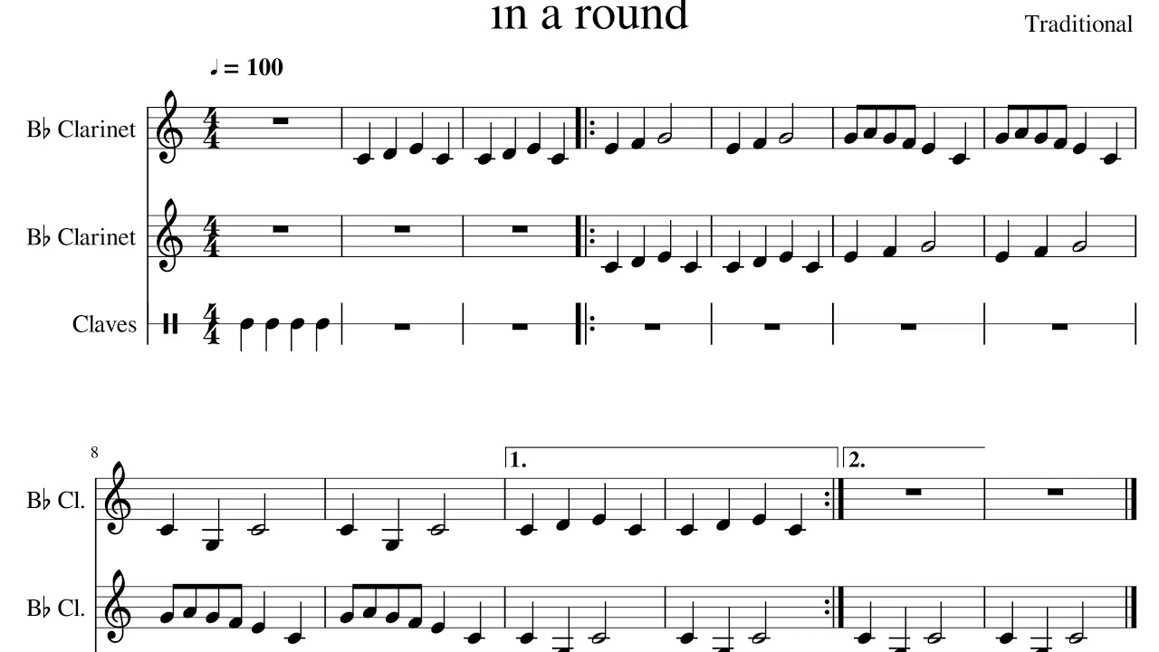 Extra well-known piece: Frere Jacques in a round - Clarinet 1 & 2 - YouTube