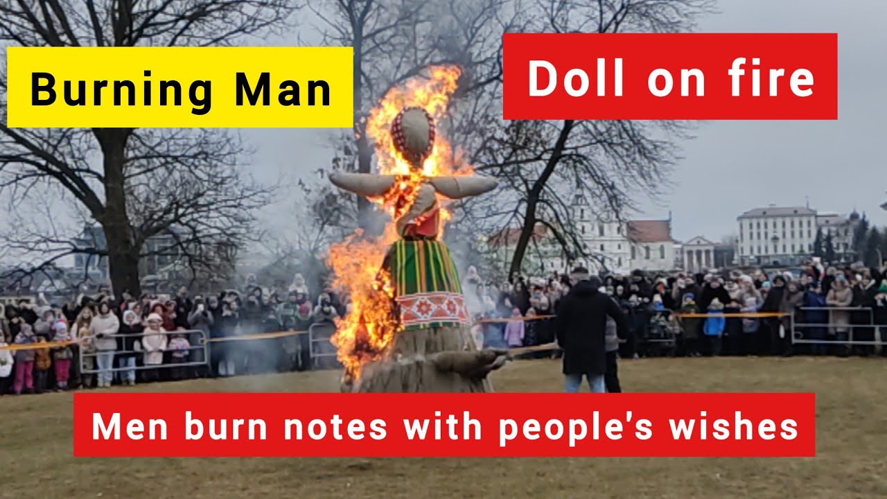 Burning Man. Doll on fire. Men burn notes with people's wishes. - YouTube