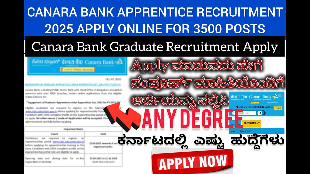 Canara Bank Apprentice Recruitment 2025 Kannada | Canara Bank Apply ...
