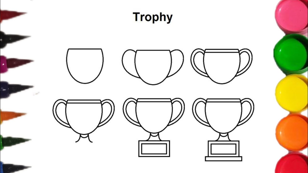 Colouring a step by step trophy 🏆 for winners||Easy and cute Drawing ...