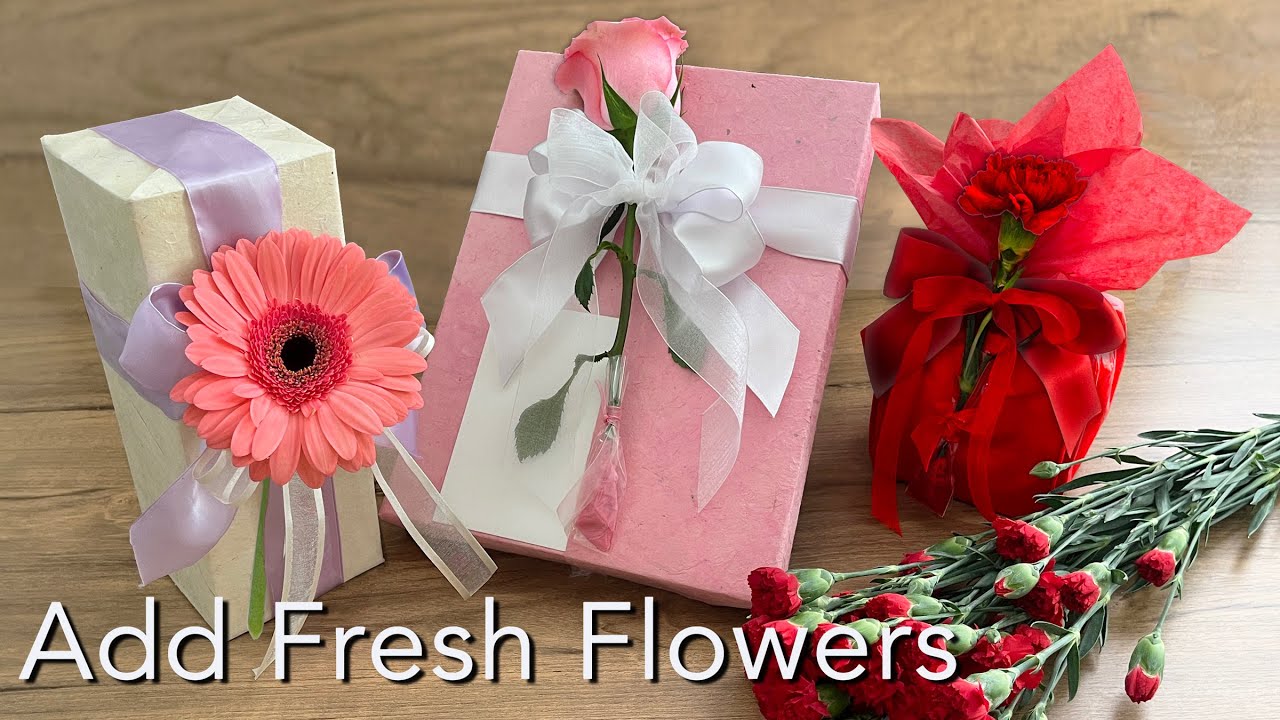 Gift Wrapping ideas with Fresh Flowers - YouTube