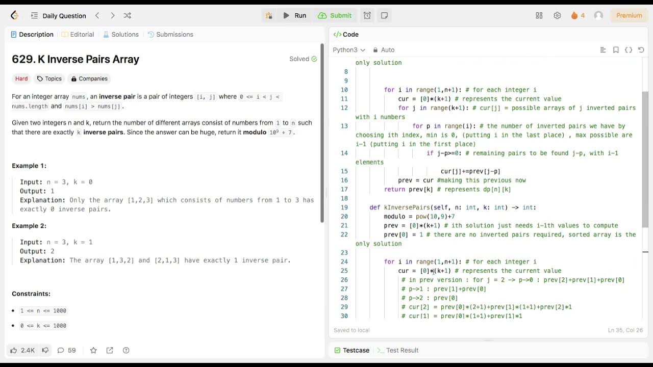 Leetcode K Inverse Pairs Array Youtube