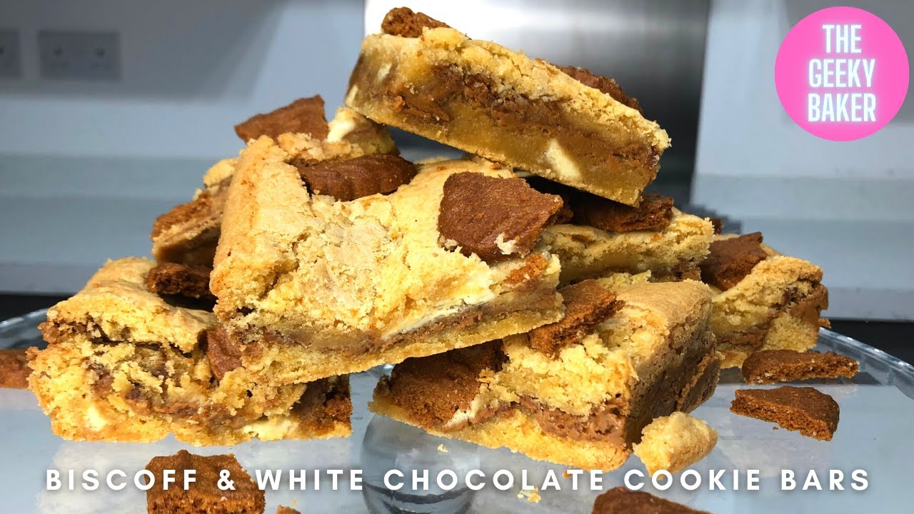 BISCOFF & WHITE CHOCOLATE COOKIE BARS | How To Make Biscoff Cookie Bars ...