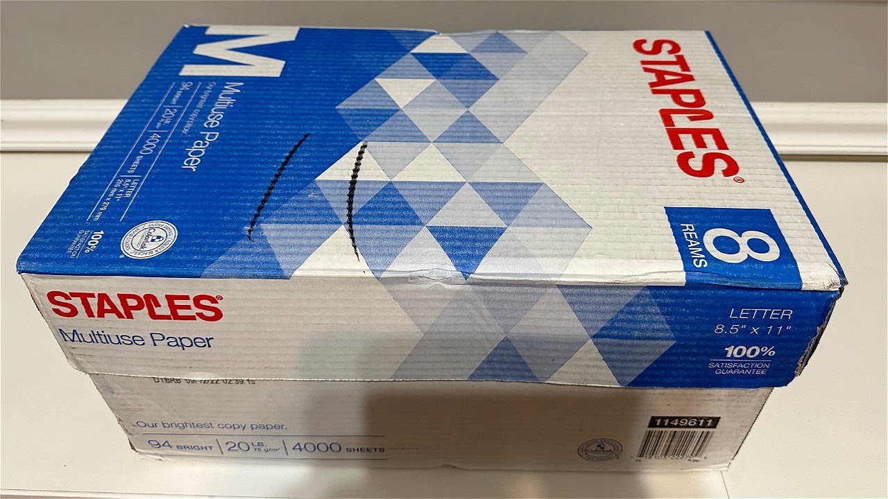 Staples Multi-use Copy Paper - 94 Bight, 20 lb, 8.5 x 11 - YouTube