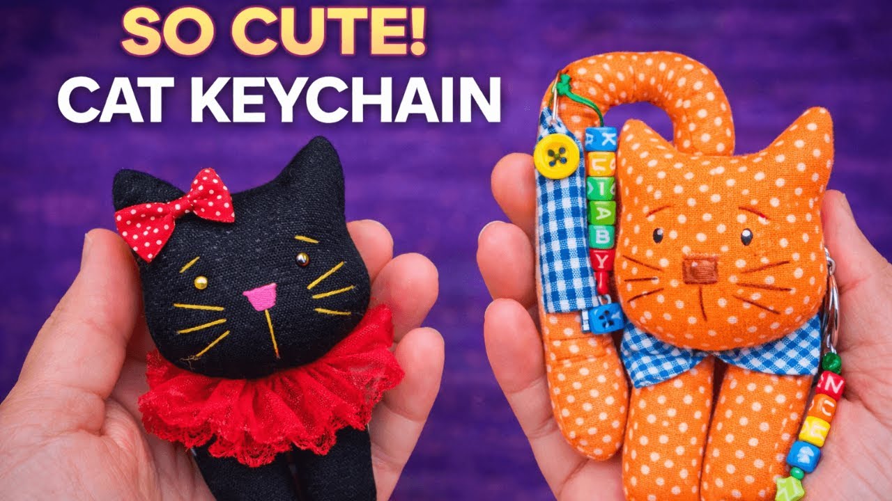 Fabric Scraps Turned Into the Cutest Cat Keychain - YouTube