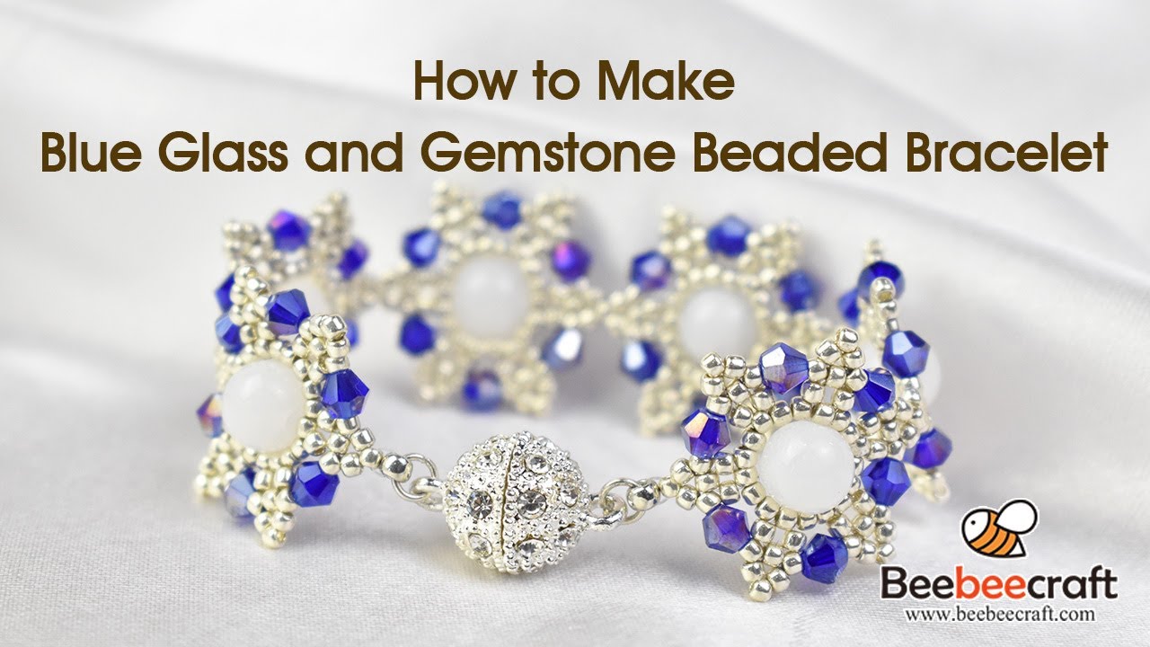 How to Make Blue Glass and Gemstone Beaded Bracelet - YouTube