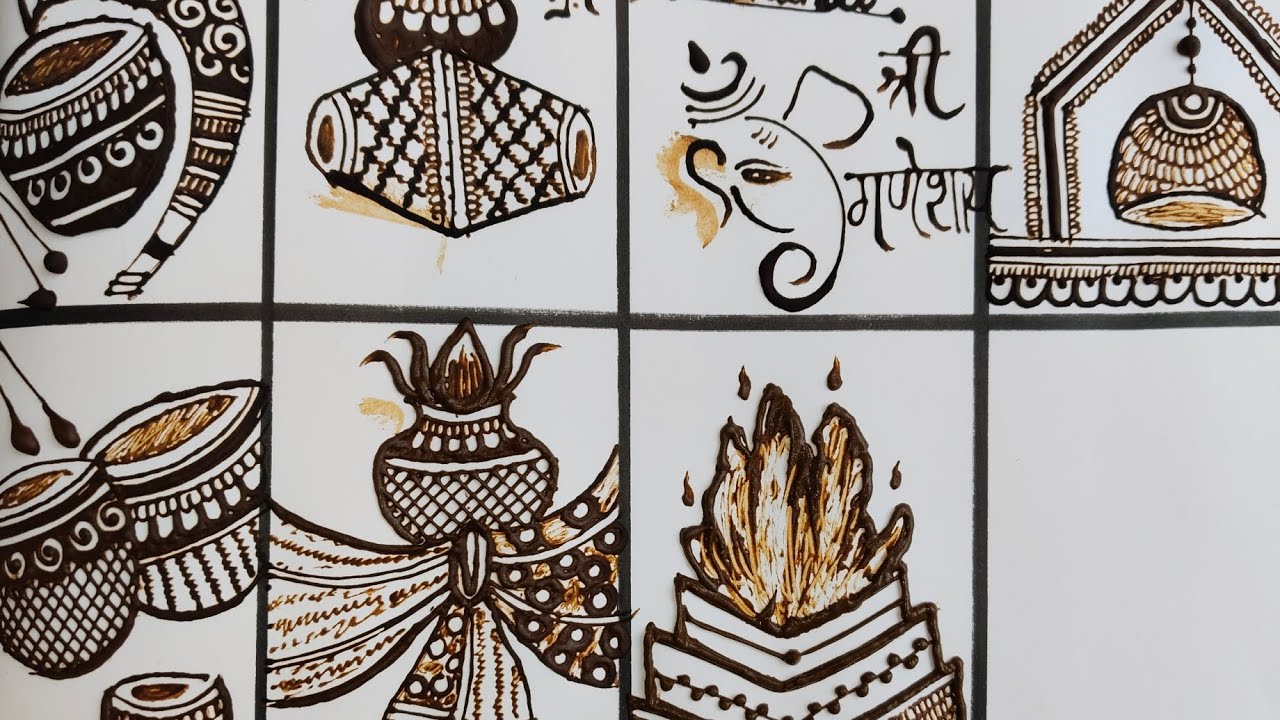 Basic elements for bridal mehndi|How to draw dhol,Kalash,agnikund ...