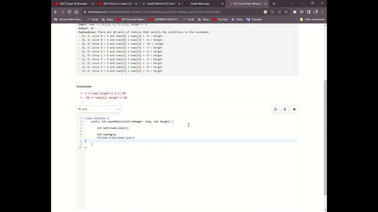 27 Count Pairs Whose Sum is Less than Target LeetCode Contest Google ...