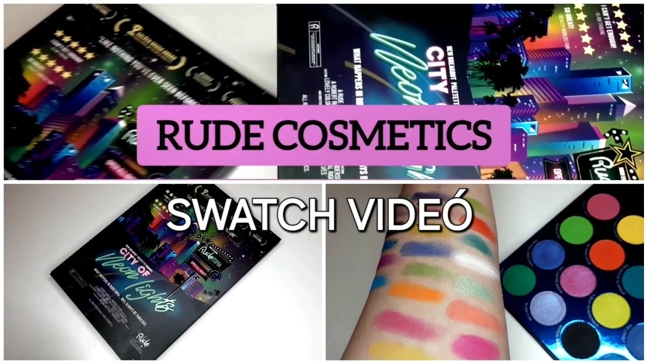 Swatch videó/ Rude Cosmetics: City of Neon lights paletta - YouTube