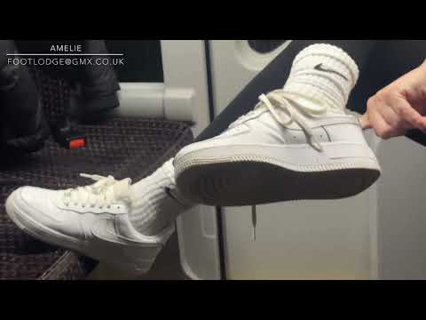 Nike Air force 1 sneakers and Nike white crew socks  on the bus