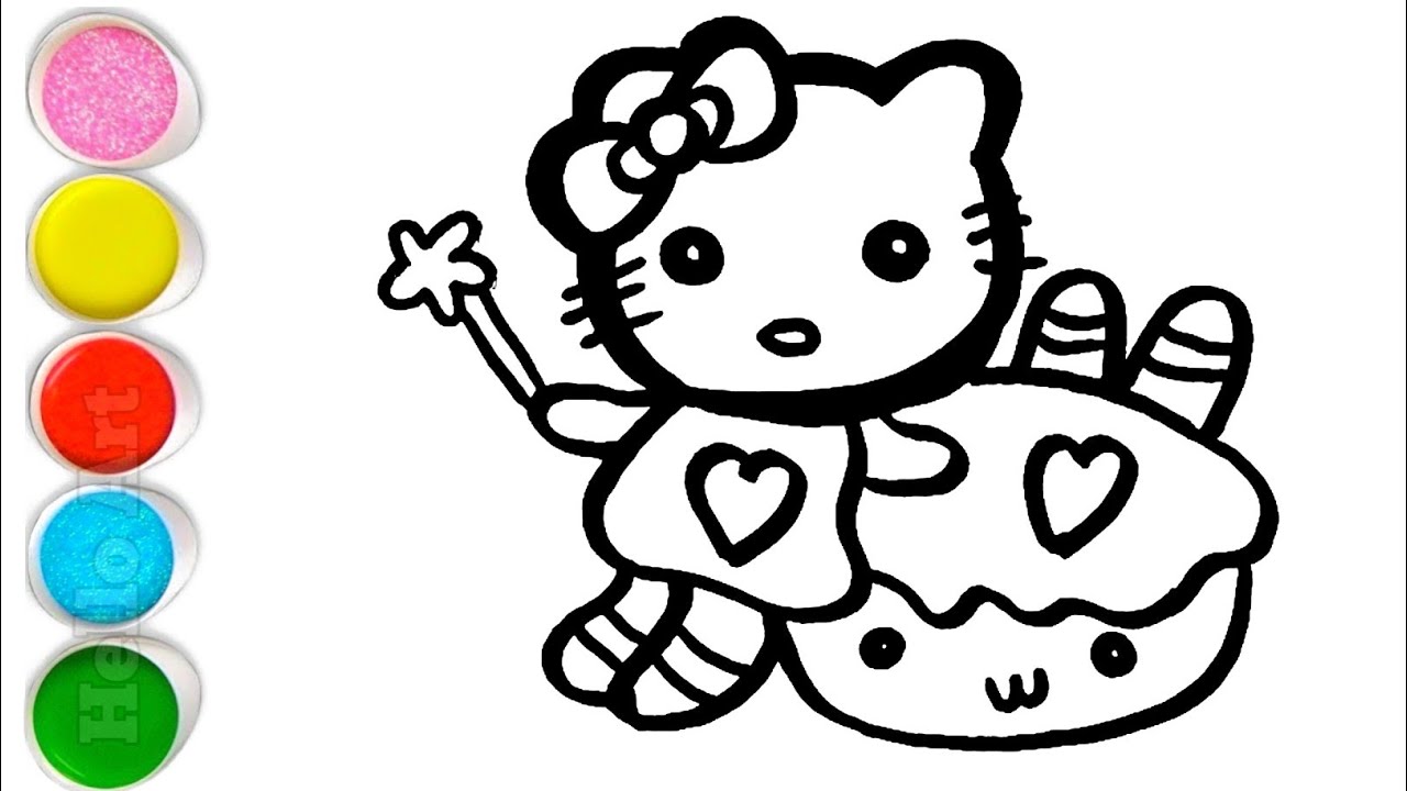 Hello Kitty With Cake Drawing, Painting and Coloring For Kids and ...