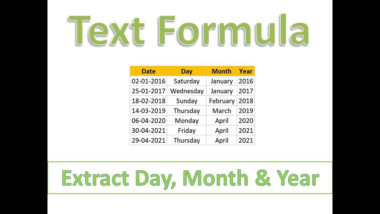 Extract Day Month Year From Date By TEXT Formula Extract Day Month Year From Date By TEXT Formula