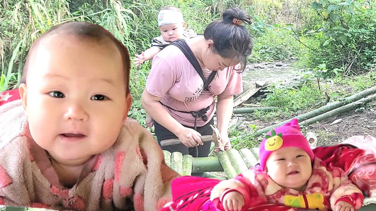 Single mother - completing the bamboo bridge and digging the steps - YouTube