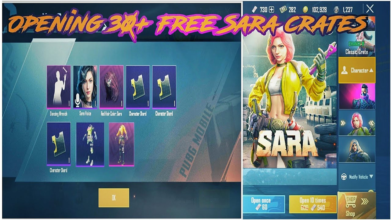 SARA CHARACTER CRATES OPENING IN PUBG MOBILE||HOW TO COLLECT SARA ...