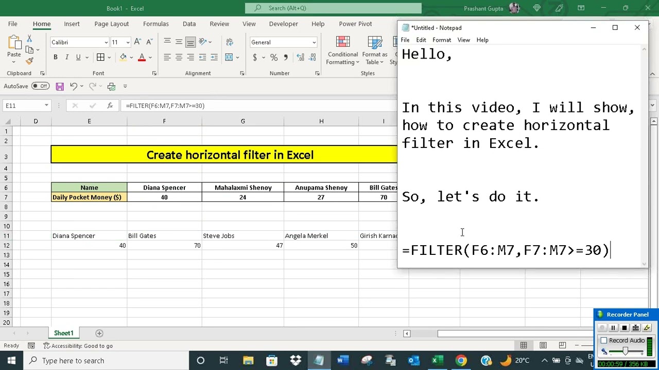 Create Horizontal Filter In Excel YouTube Create Horizontal Filter In Excel YouTube