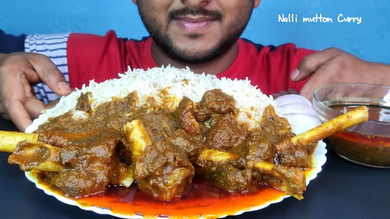 Spicy Oily Mutton Nalli Curry Eating With Rice | Mutton Bone Marrow ...