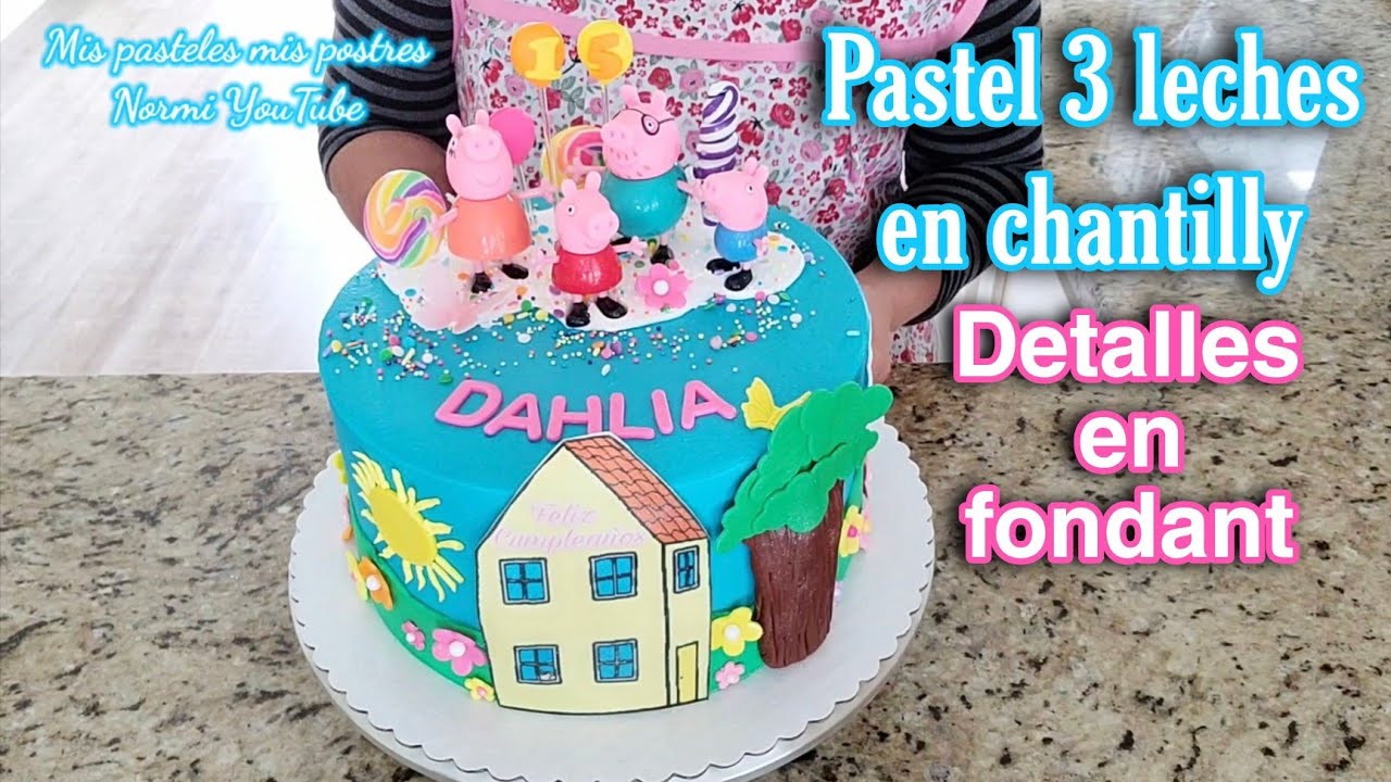 Pastel en chantilly 3 leches y detalles en fondant - YouTube