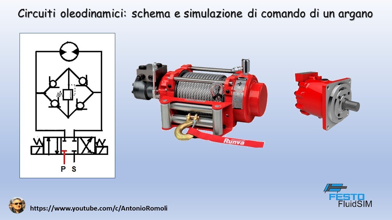 Oleodinamica schema e simulazione del comando di un argano - YouTube