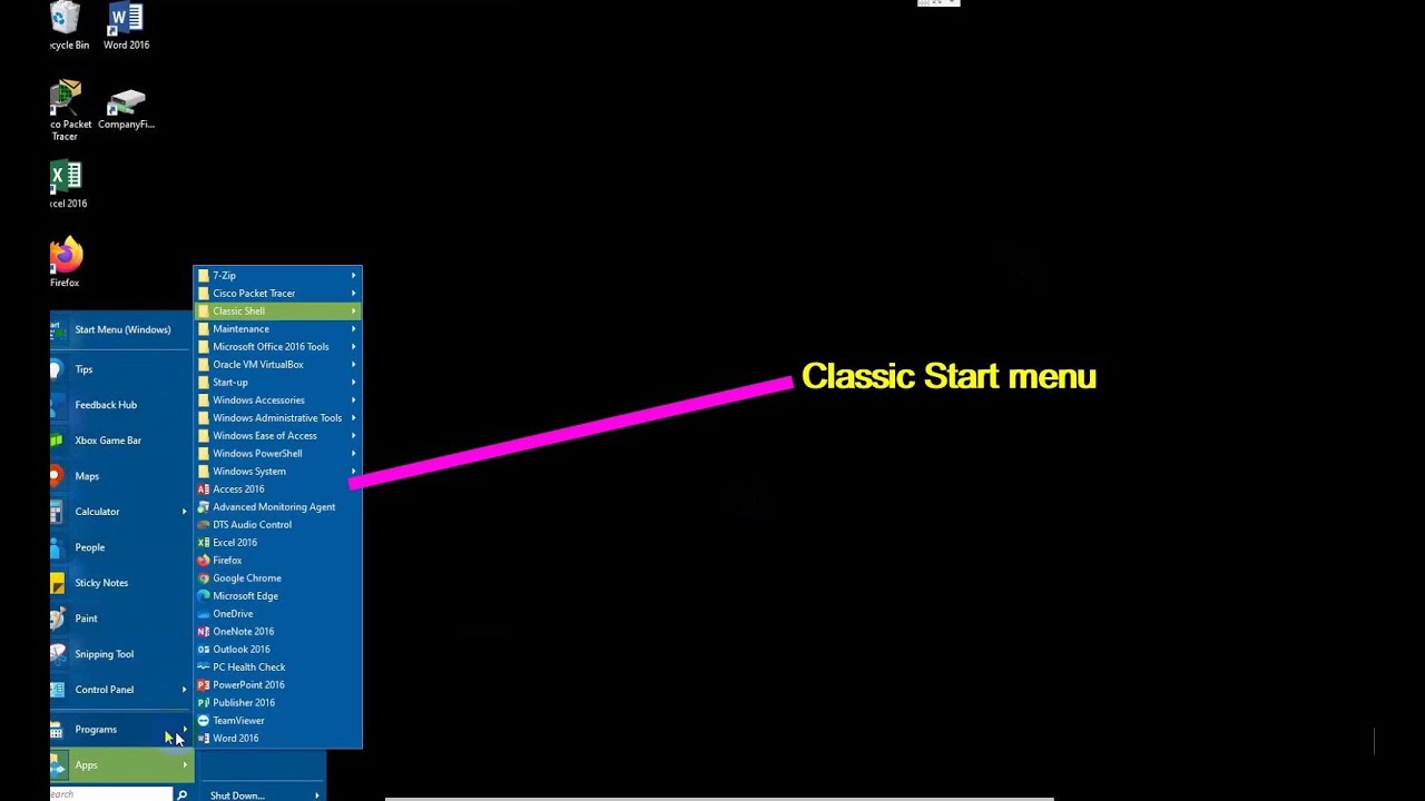 Classic Start Menu in Windows10 - YouTube