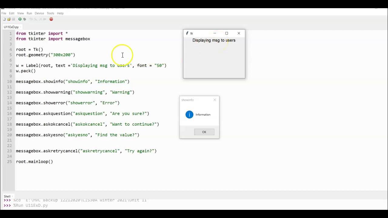 CIS30A Lab 5 Ex D: Python Tkinter message boxes for Information, Warning, Error and more. - YouTube