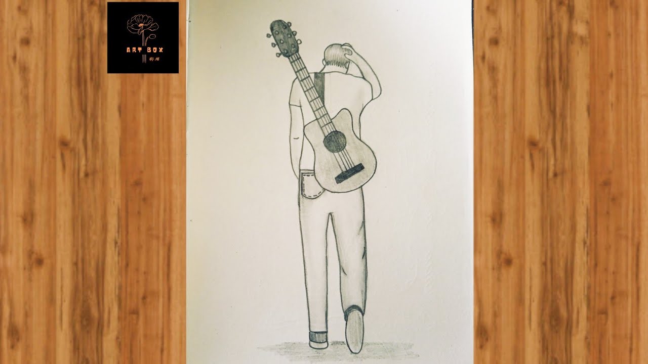 How to draw boy with guitar ||boy drawing|| walking boy || pencil ...