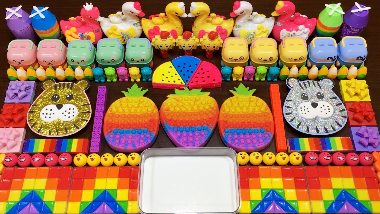 Satisfying RAINBOW PINEAPPLE Slime!!! Mixing Random into GLOSSY Slime ...