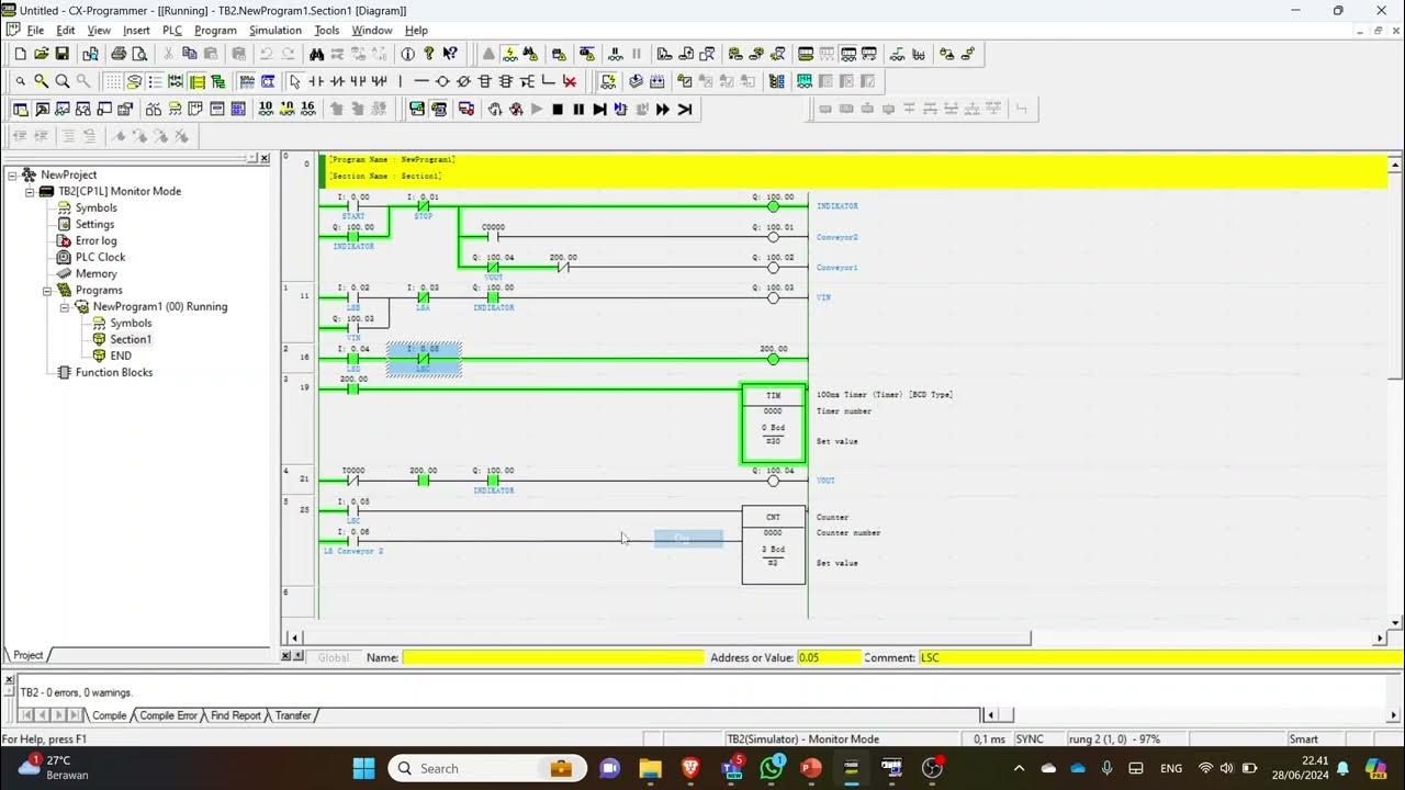 Simulasi Control Conveyor Pengisian Botol Menggunakan CX-Programmer - YouTube