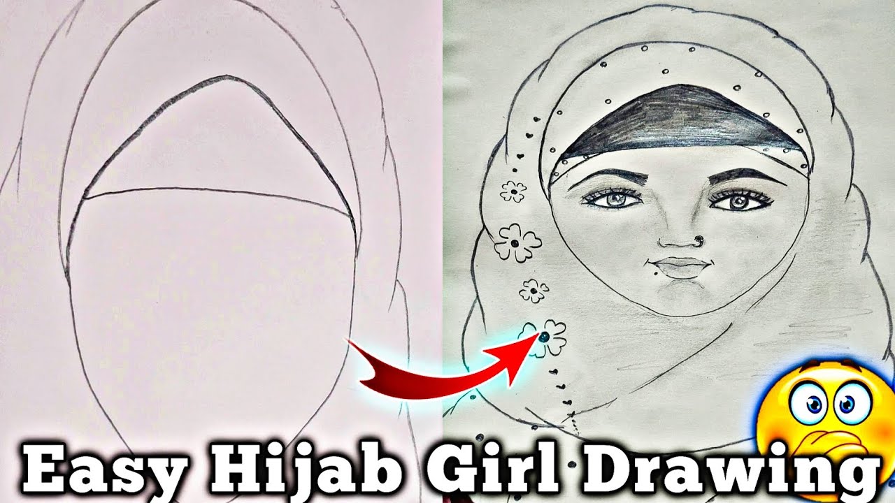 How To Draw a Girl in Hijab || Easy Drawing | Beautiful Girl Drawing ...