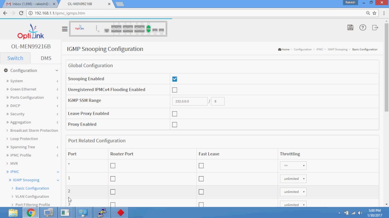 Optilink Switch 99216B IGMP Port Group Filtering (Metro Ethernet Switch ...