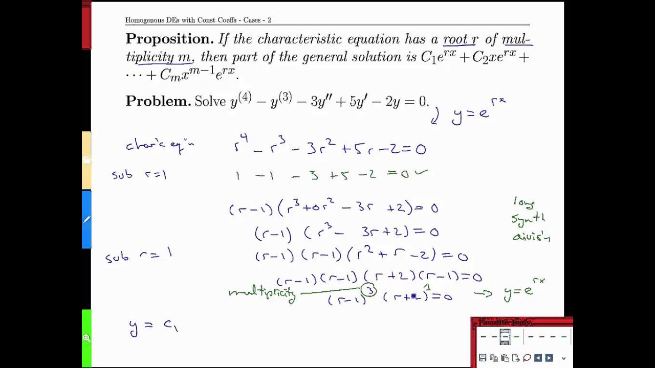 Week 4-3 Homogenous DEs with Const Coeffs-Cases - YouTube