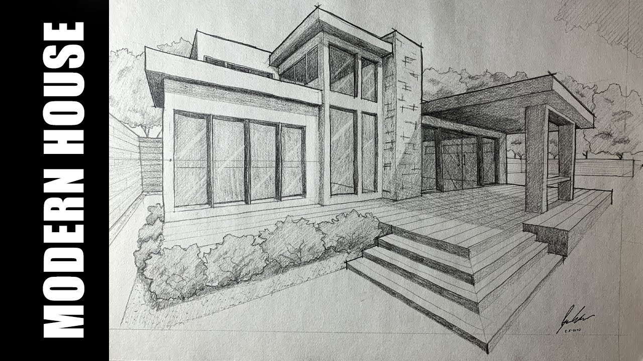 Drawing A Modern House - Architectural Drawing 001 - YouTube