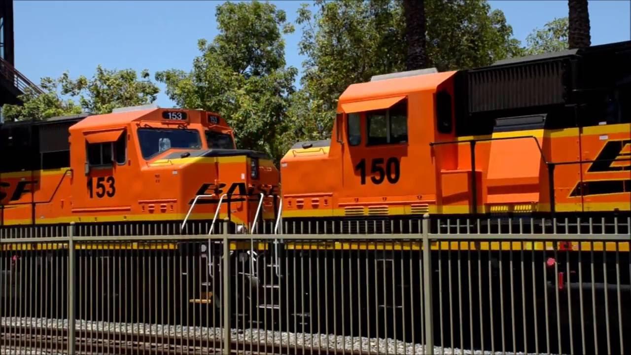 4 BNSF EMD GP60M Powermove at The Fullerton Station - YouTube