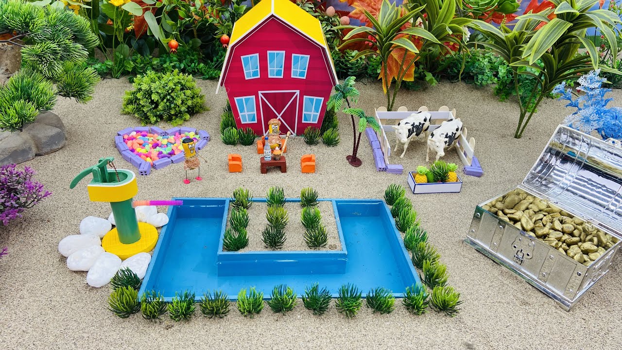 🌻 The Most INSANE Mini Farm You'll Ever See! | Water Pool for Cattle ...
