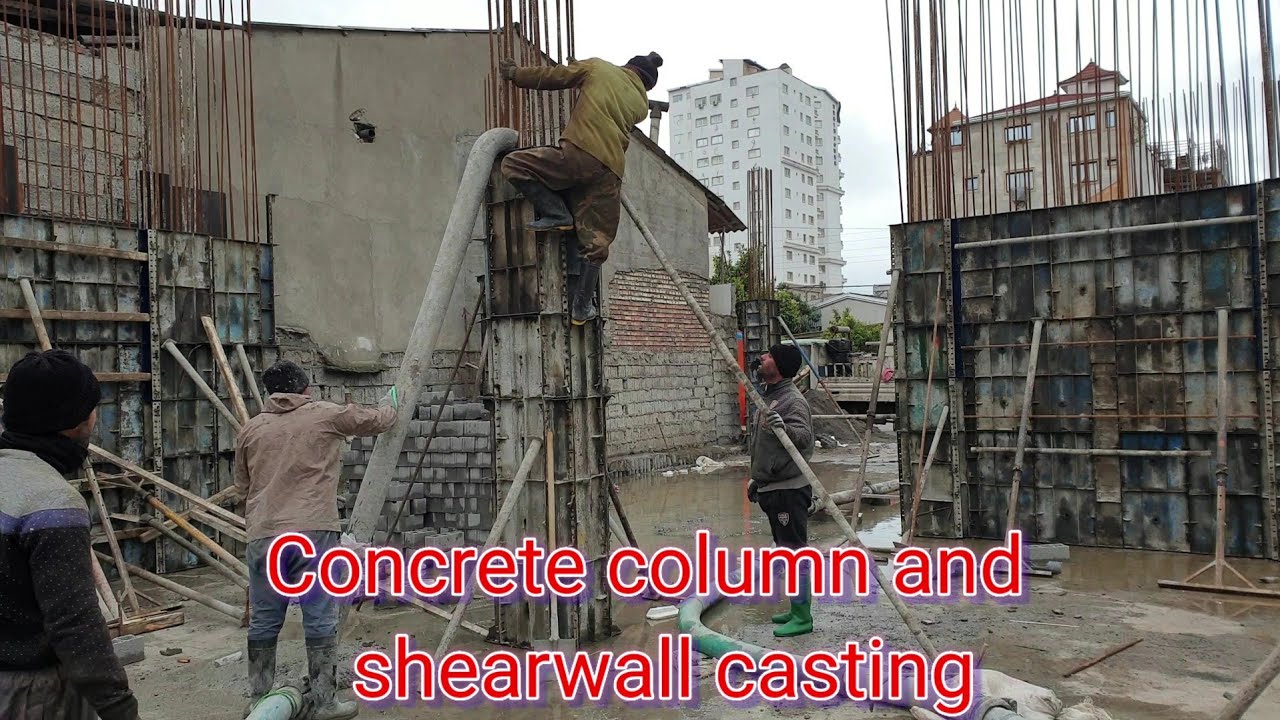 Concrete column and shear wall casting with pump - YouTube