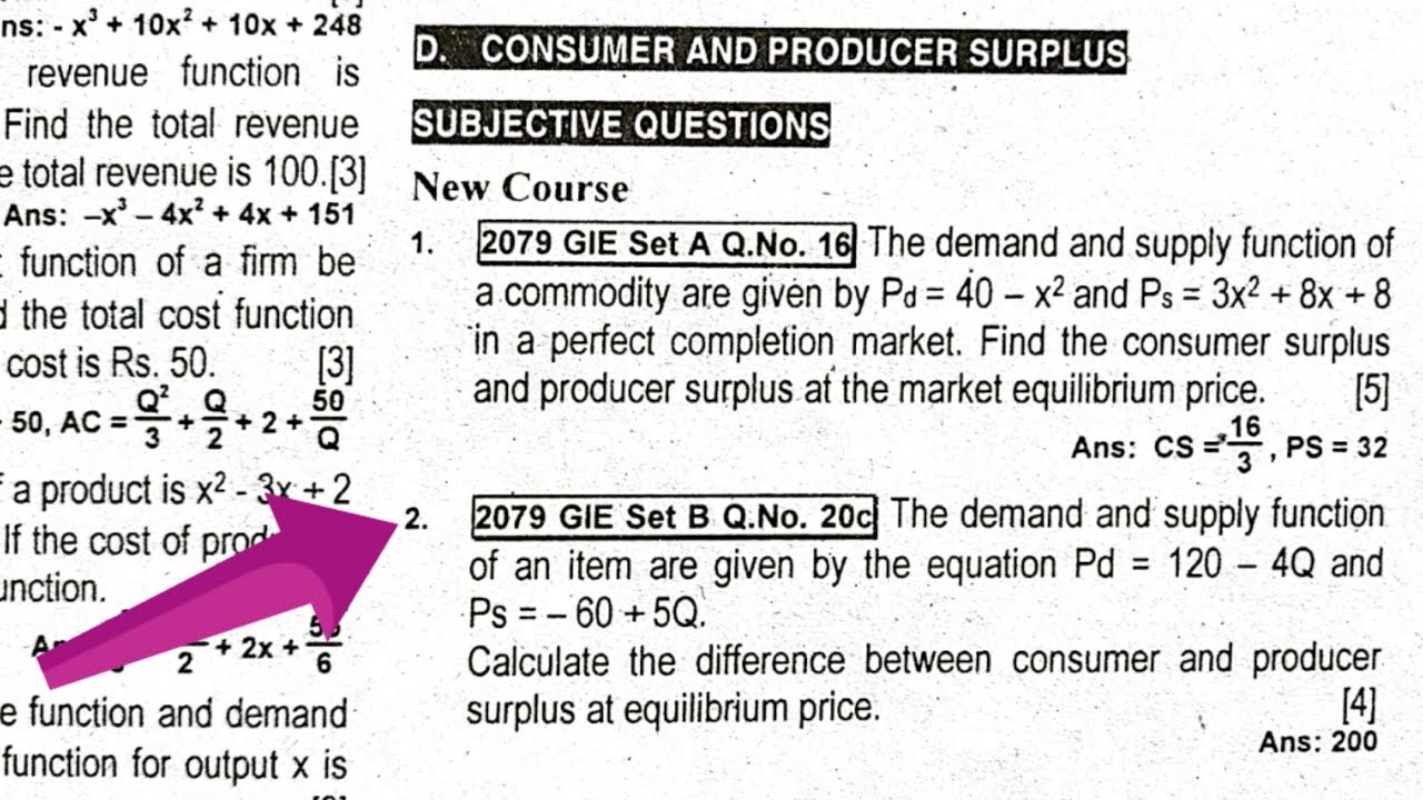 Consumer and Producer Surplus | Class 12 Business Math Model Question ...