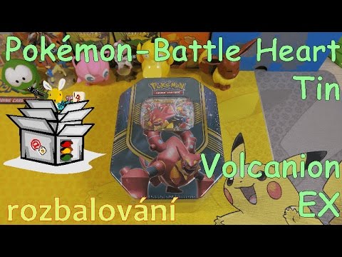 Pokémon: Battle Heart Fall 2016 Tin Volcanion EX rozbalování otevření ...